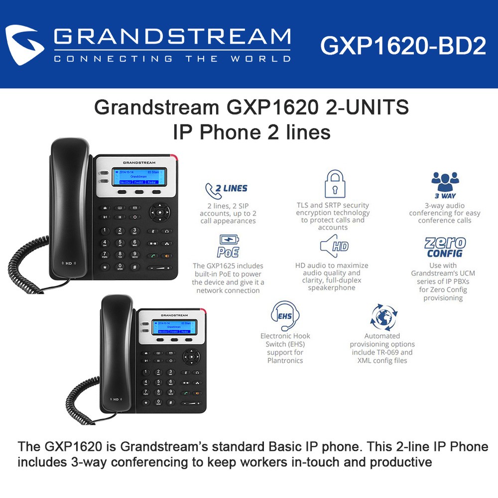 Grandstream 2 units GXP1620 IP Phone VoIP Phone business VoIP solution
