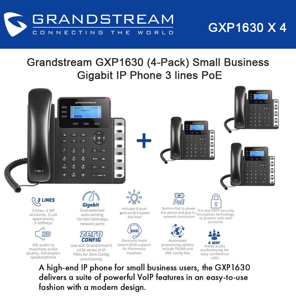 Grandstream GXP1630 (4-Pack) Gigabit IP Phone 3 lines 3 XML LCD HD ...