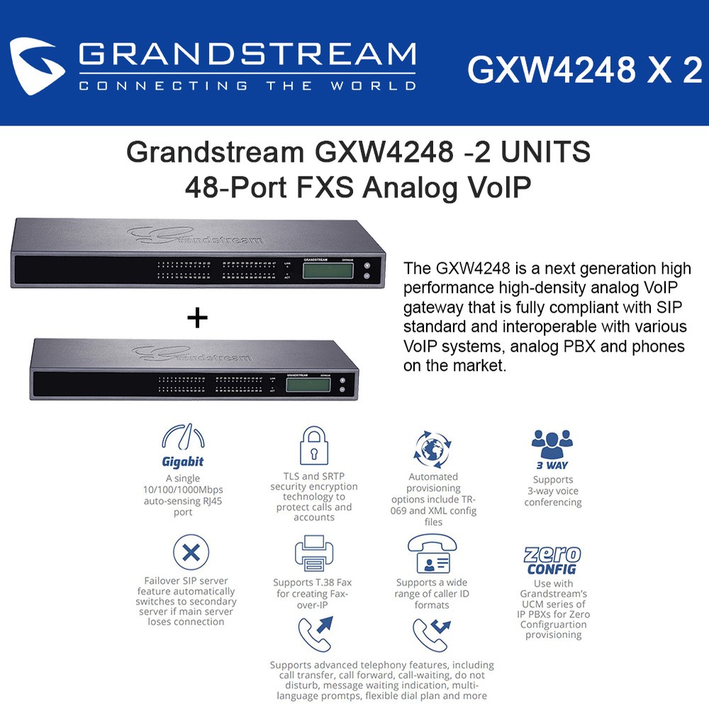 Grandstream GXW4248, pack of 2 48 Ports FXS Analog PBX VoIP Gateway