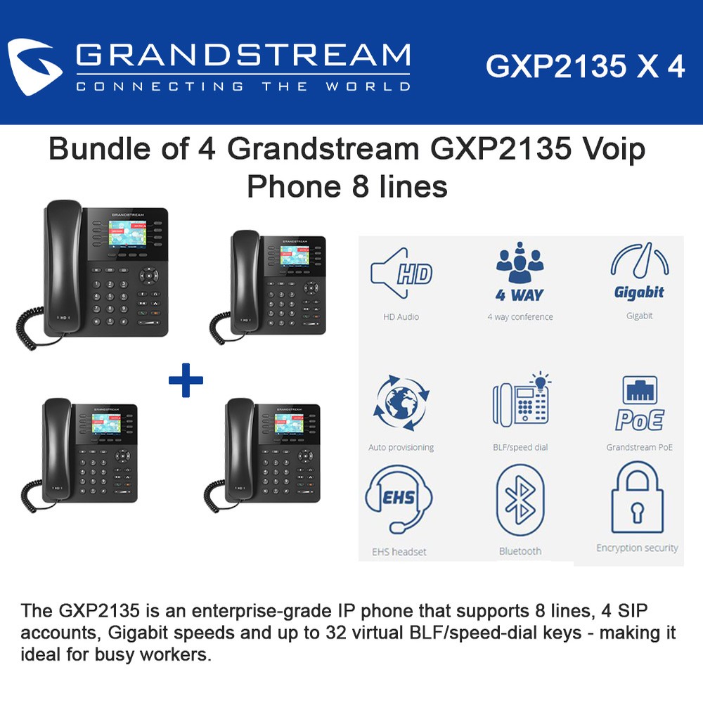 Grandstream 4-PACK GXP2135 IP Phone 2.8 color LCD Voip Phone 8lines ...