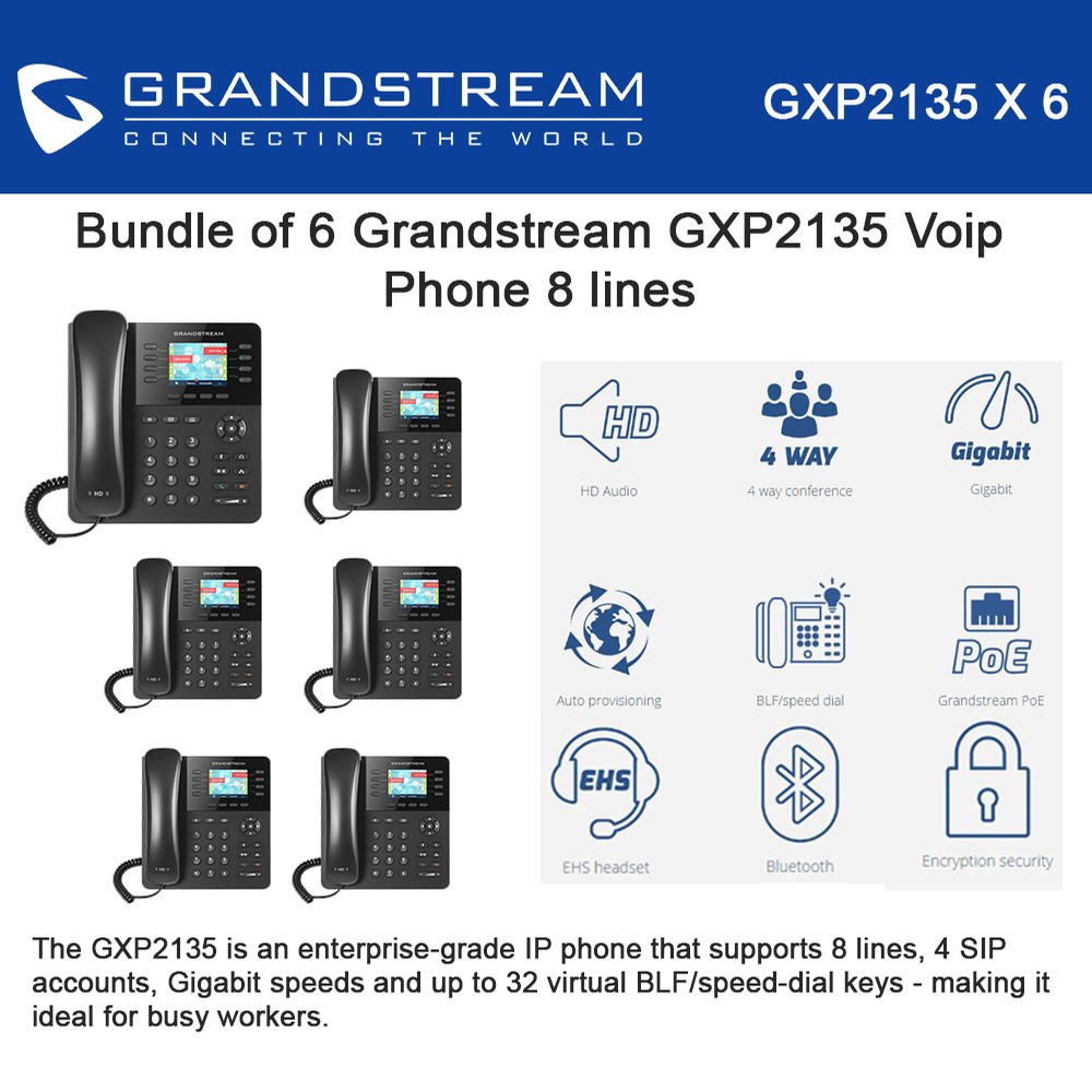 Grandstream 6-PACK GXP2135 IP Phone 2.8 color LCD Voip Phone 8lines ...