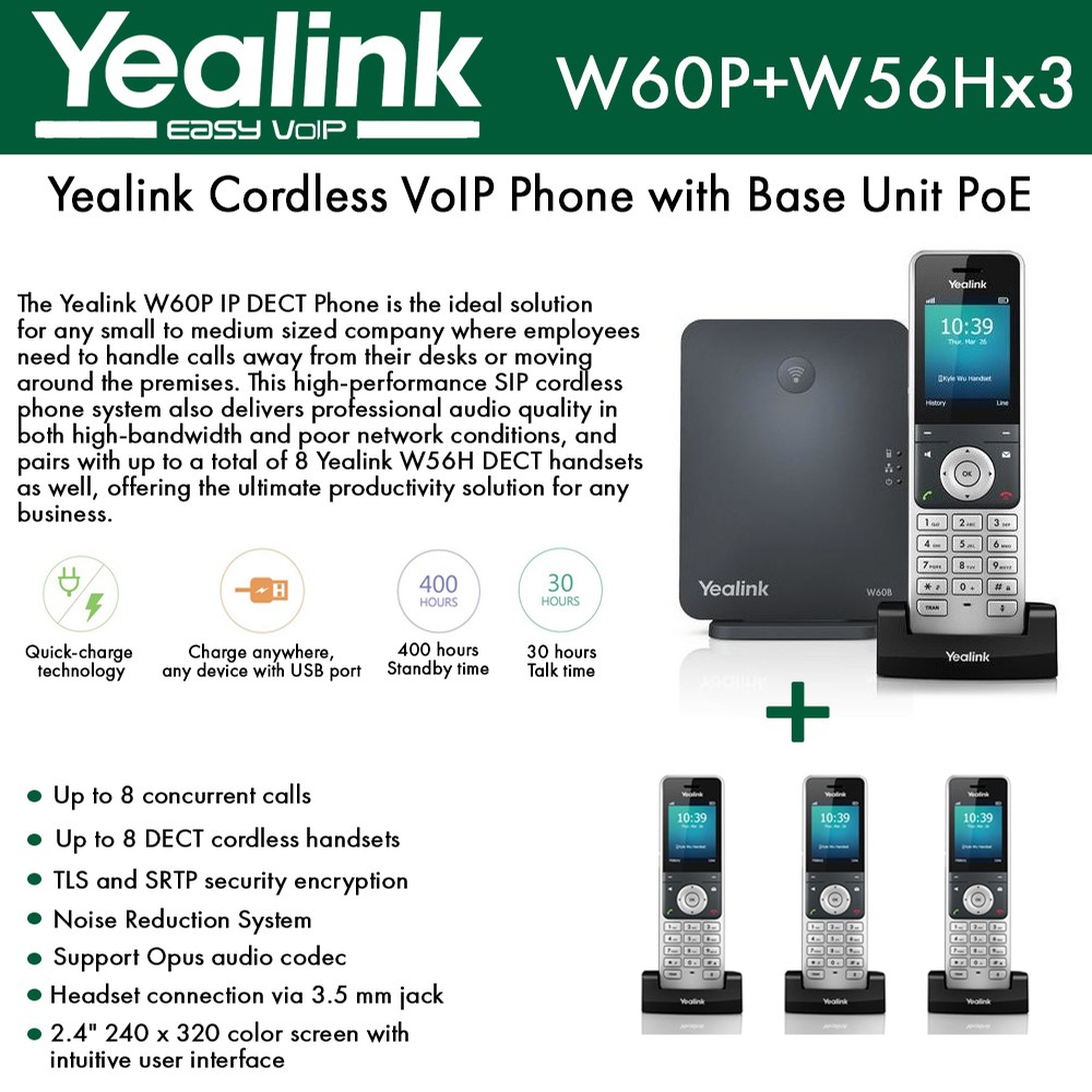 Yealink W60P IP DECT Phone Bundle W56H with W60 Base (1-UNIT) + W56H ...