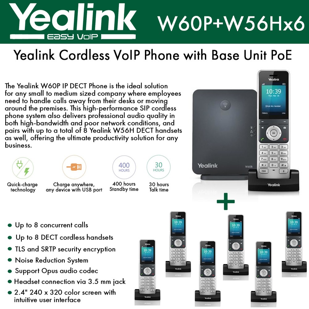 Yealink W60P IP DECT Phone Bundle W56H with W60 Base (1-UNIT) + W56H ...