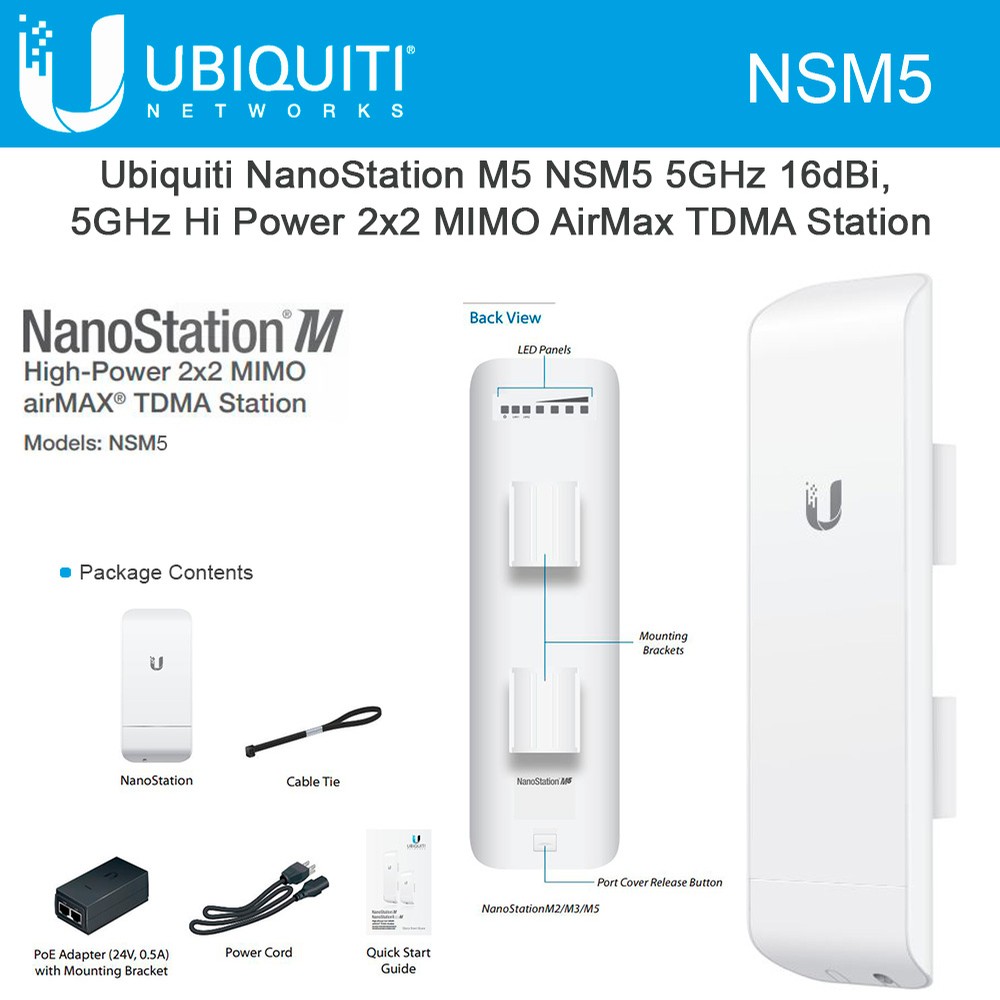 Ubiquiti Networks NanoStation M5 NSM5 5GHz 16dBi AirMax BaseStation ...
