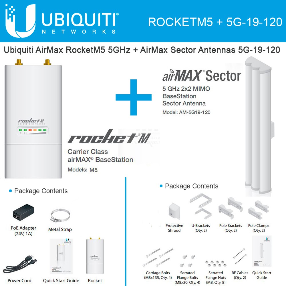 Ubiquiti AirMax Rocket M5 5GHz Hi Power 2x2 MIMO Outdoor BaseStation 50 ...