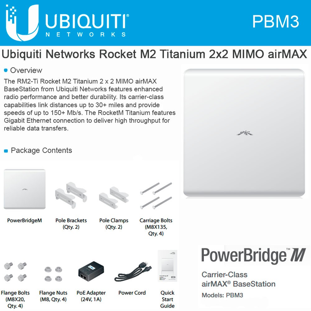 Ubiquiti PowerBridge M3 Carrier Class Licensed 3.5GHz AirMax Bridge up ...