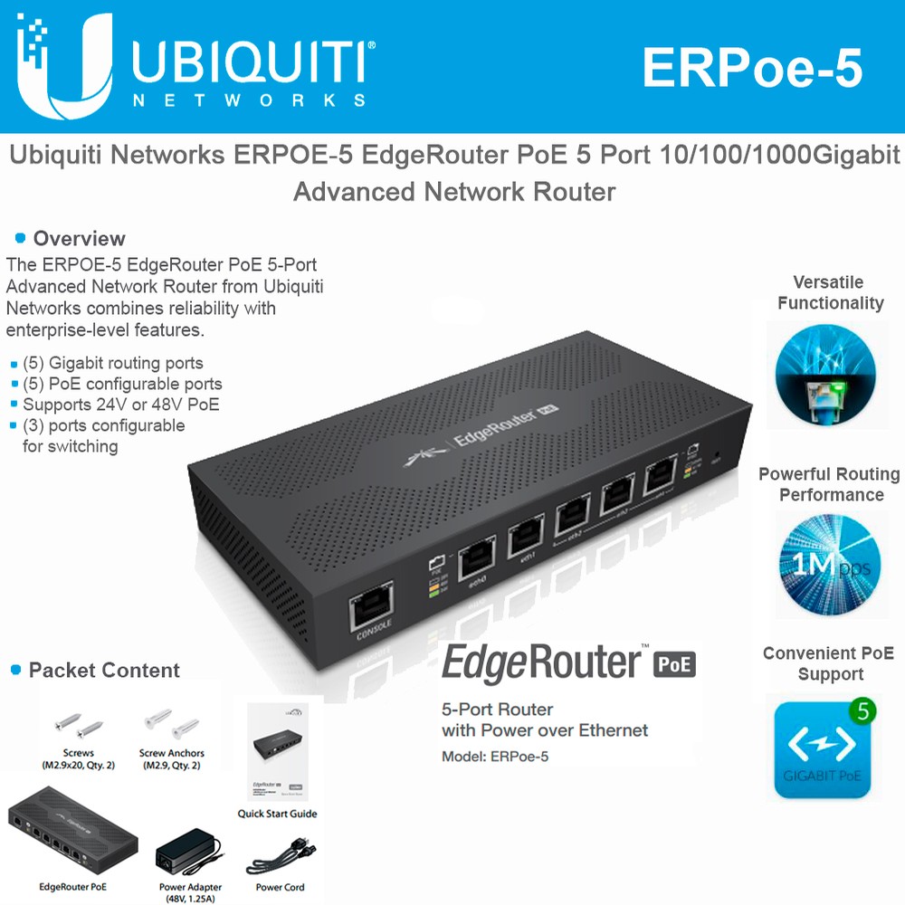 Ubiquiti Networks EdgeRouter PoE ERPOE-5 5-Port Router with Power over ...