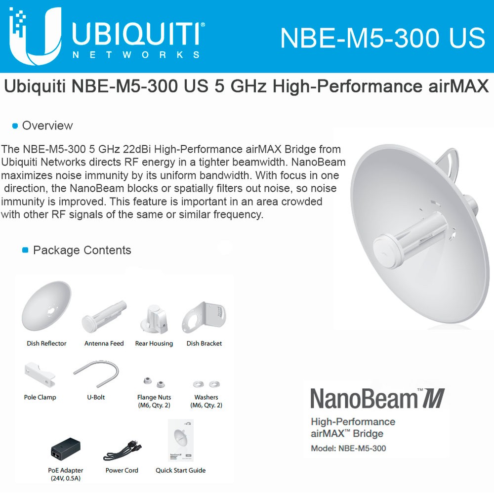 Ubiquiti NBE-M5-300 US Version NanoBeam M5 22dBi Outdoor airMAX CPE ...