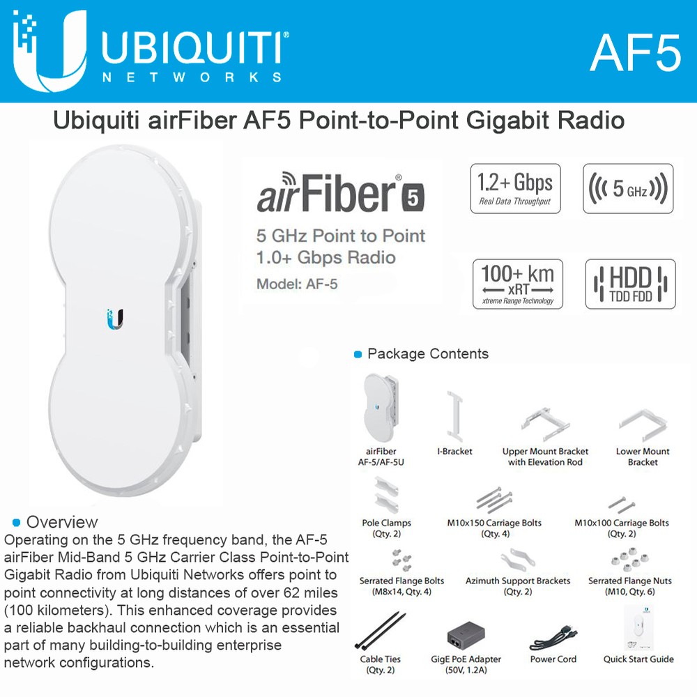 Ubiquiti Networks Airfiber 5 AF-5 AF5 Carrier Class Point-to-Point ...