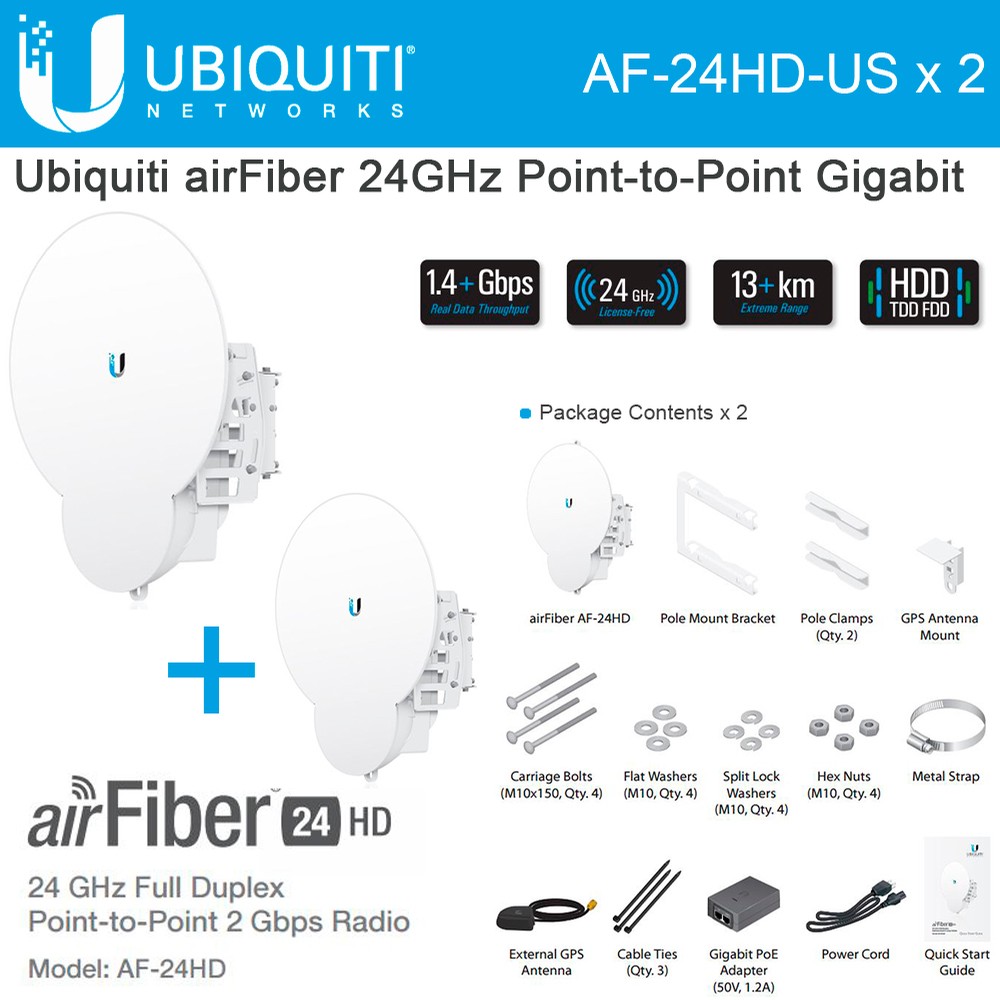 Ubiquiti airFiber 24 HD AF-24-HD-US 24GHz Full Duplex Point-to-Point ...