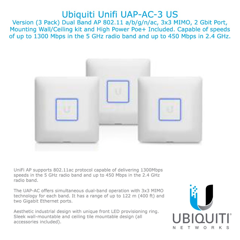 Ubiquiti UniFi AP-AC 3-pack US Version, UAP-AC 3 pack Dual Band Access ...