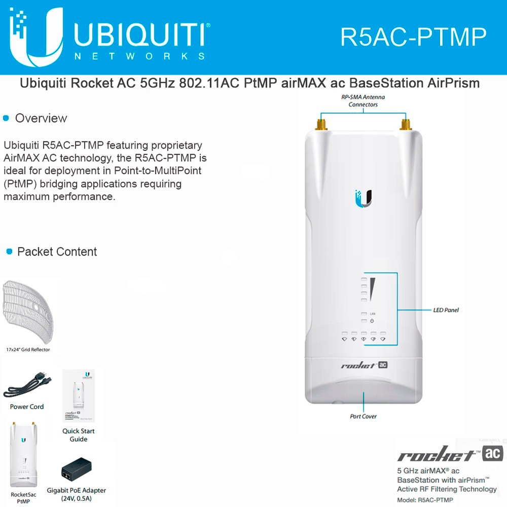 Ubiquiti R5AC-PTMP Rocket AC 5GHz 802.11AC PtMP airMAX ac BaseStation ...