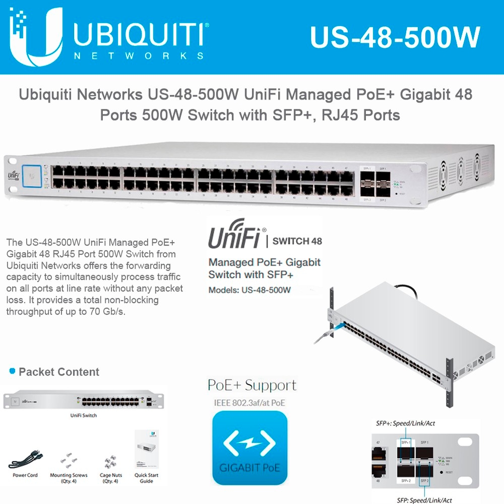 Ubiquiti Networks UniFi Switch US-48-500W Switch Managed PoE+ Gigabit ...