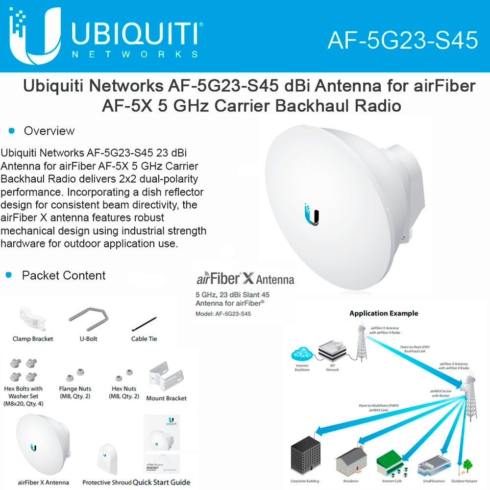 Ubiquiti AF-5G23-S45 5GHz airFiberX Dish 23dBi Slant 45