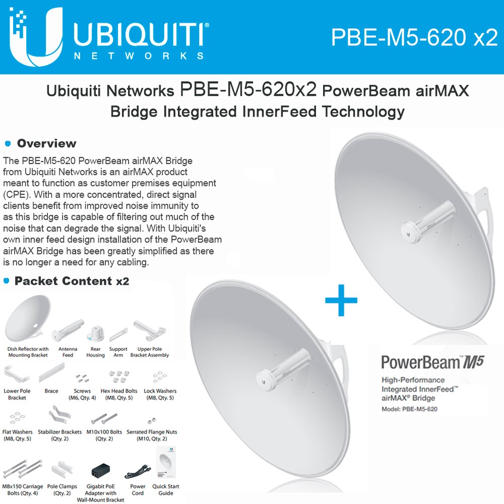 Ubiquiti 2-PACK PBE-M5-620 high-performance PowerBeam M5 29dBi airMAX ...