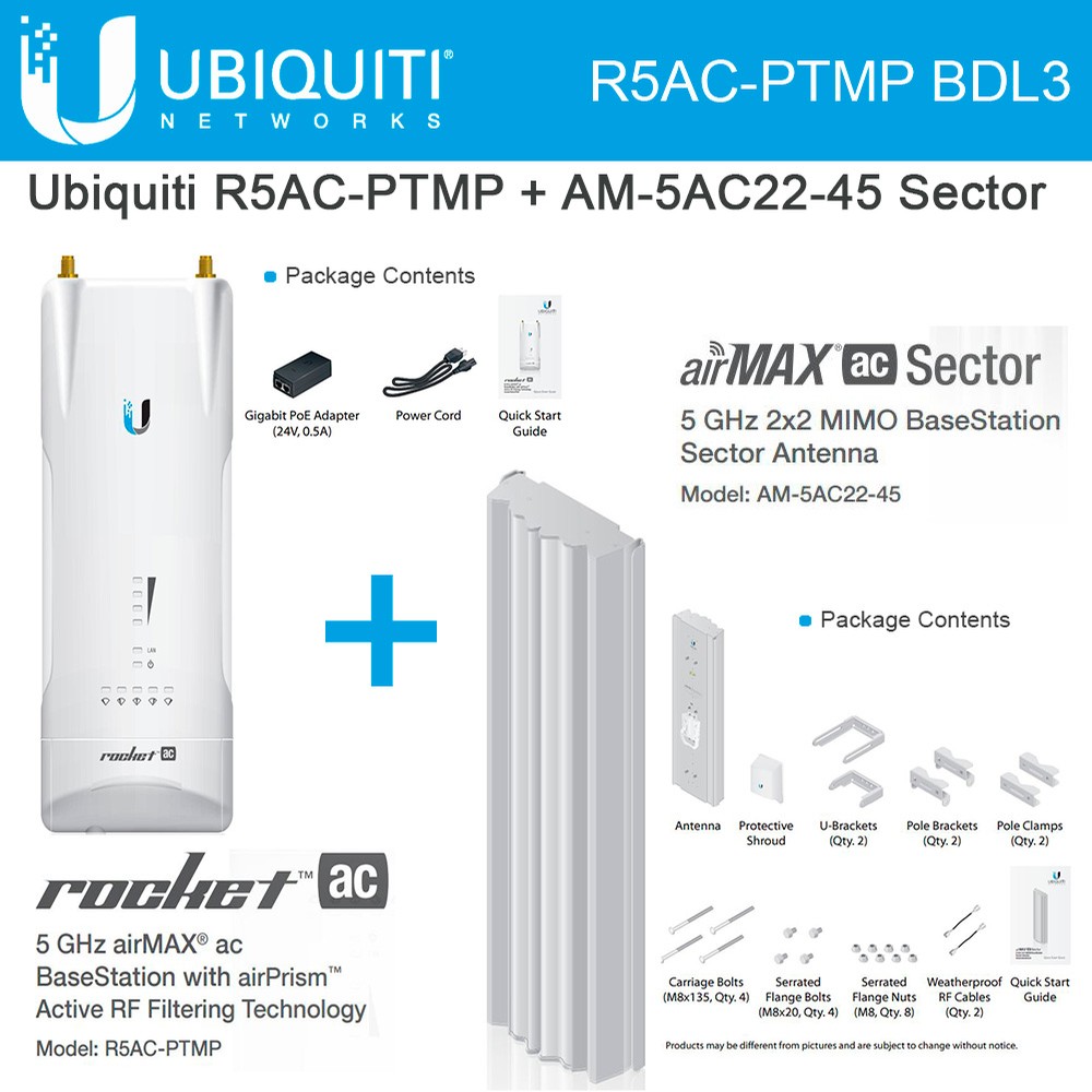 Ubiquiti R5AC-PTMP Rocket5ac PtMP AirMax 11AC + AM-5AC22-45 Sector ...