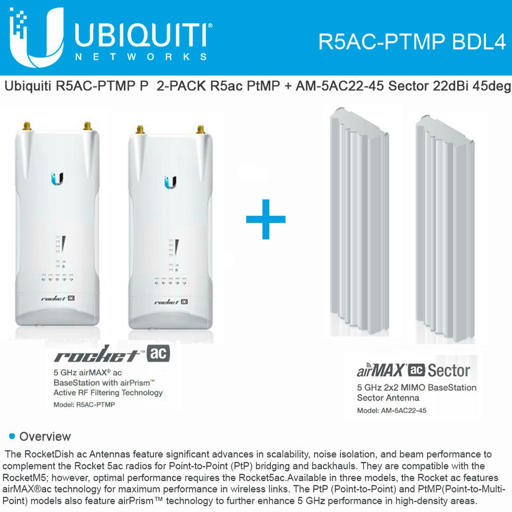 Ubiquiti R5AC-PTMP 2-PACK Rocket5ac PtMP + AM-5AC22-45 Sector 22dBi ...