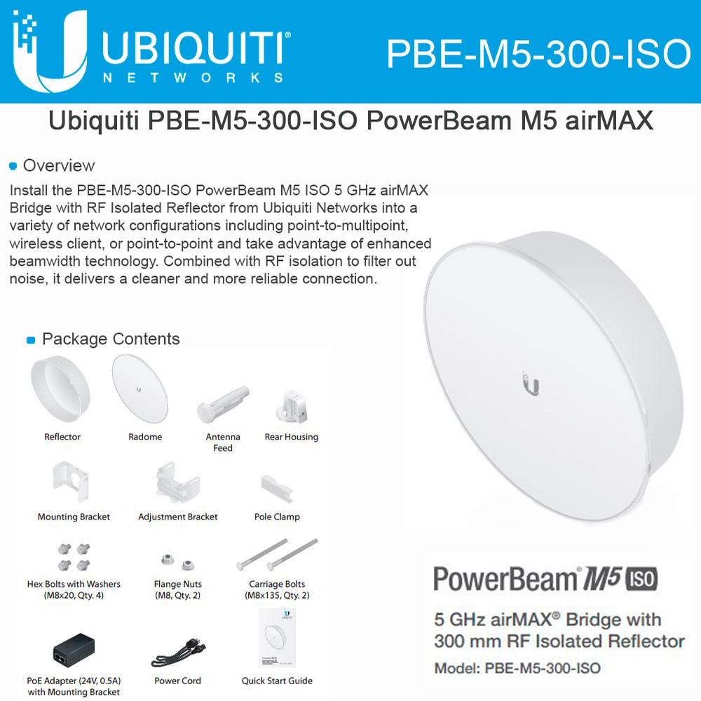 Ubiquiti PBE-M5-300-ISO 5GHz PowerBeam M5 airMAX 300mm ISO RF Isolated ...