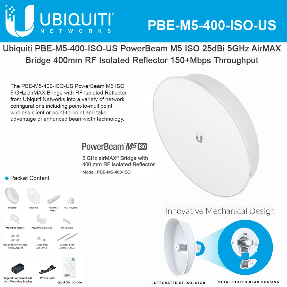 Ubiquiti Networks PowerBeam M5 ISO PBE-M5-400-ISO-US 25dBi 5GHz AirMAX ...