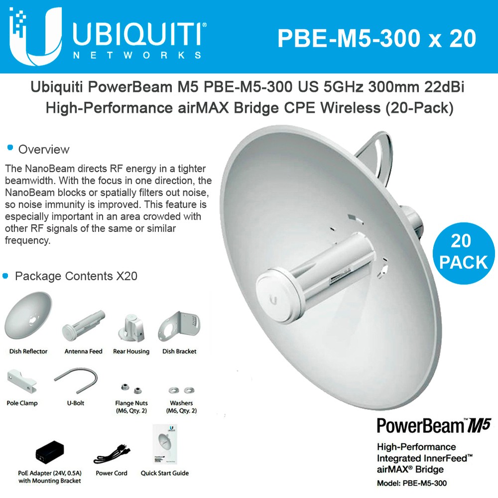 Ubiquiti PowerBeam M5 PBE-M5-300 US 5GHz 300mm 22dBi High-Performance ...