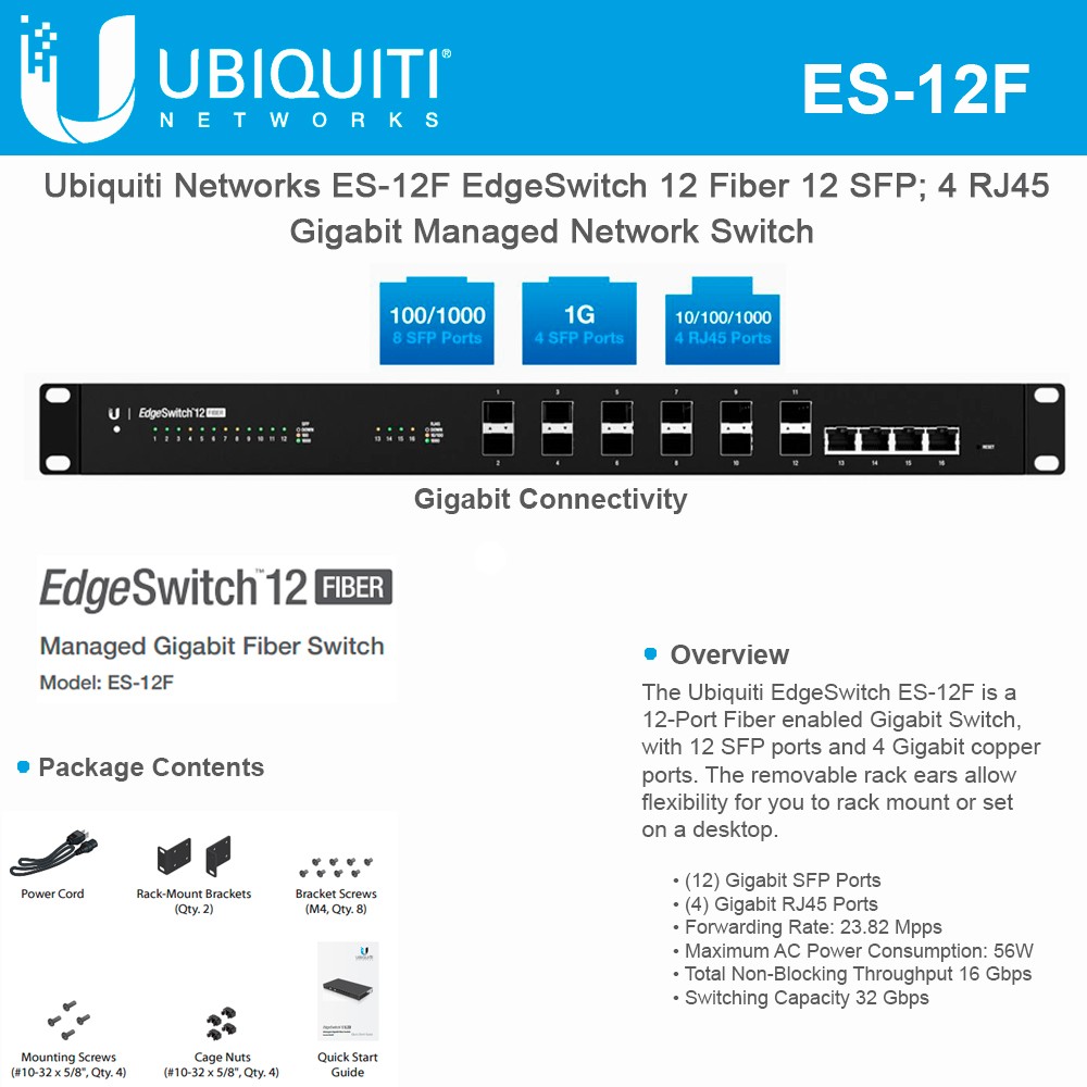 Ubiquiti Networks EdgeSwitch 12 Fiber ES-12F Managed Network Gigabit ...