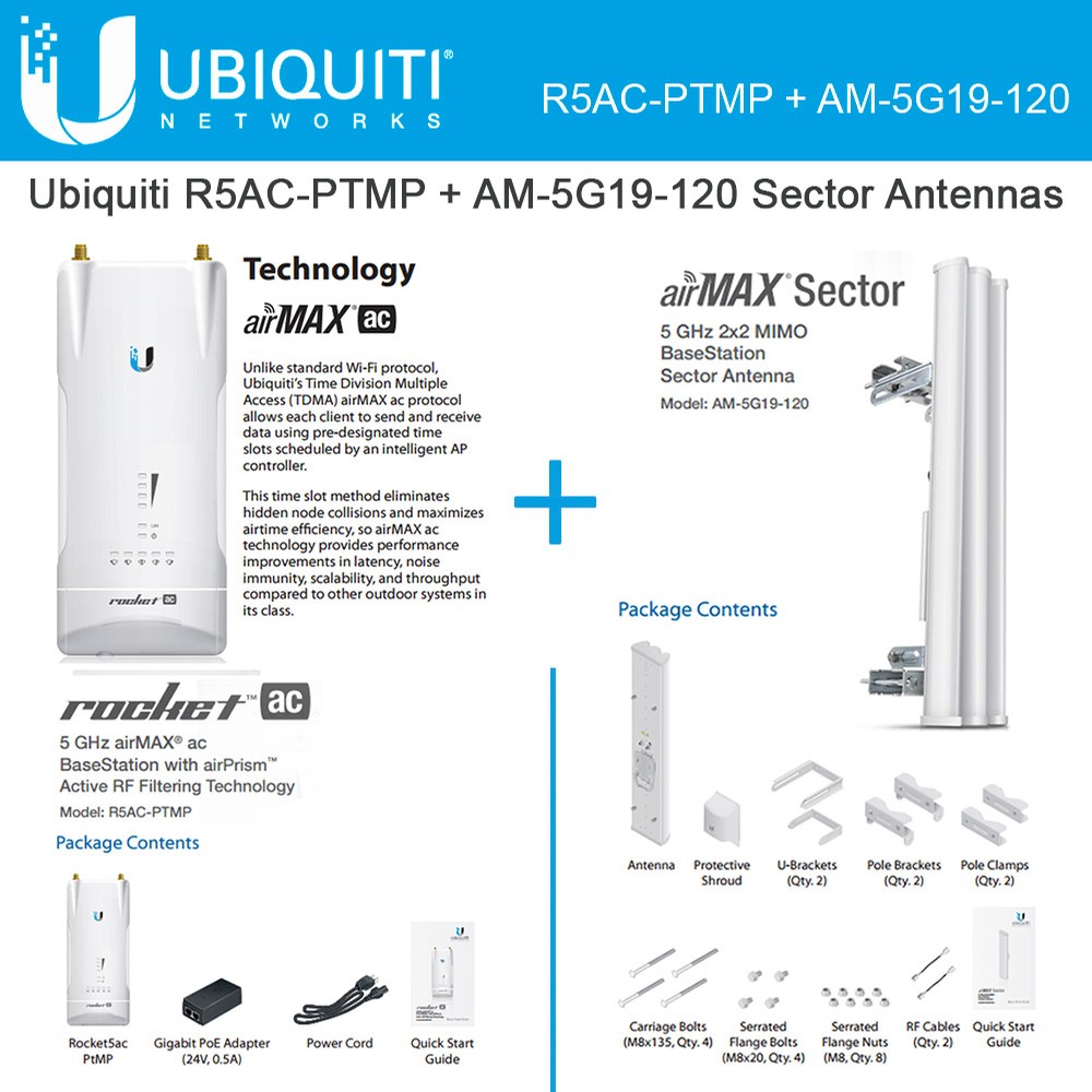 Ubiquiti Rocket AC PtMP R5AC-PTMP airMAX Basestation 5GHz with Sector ...