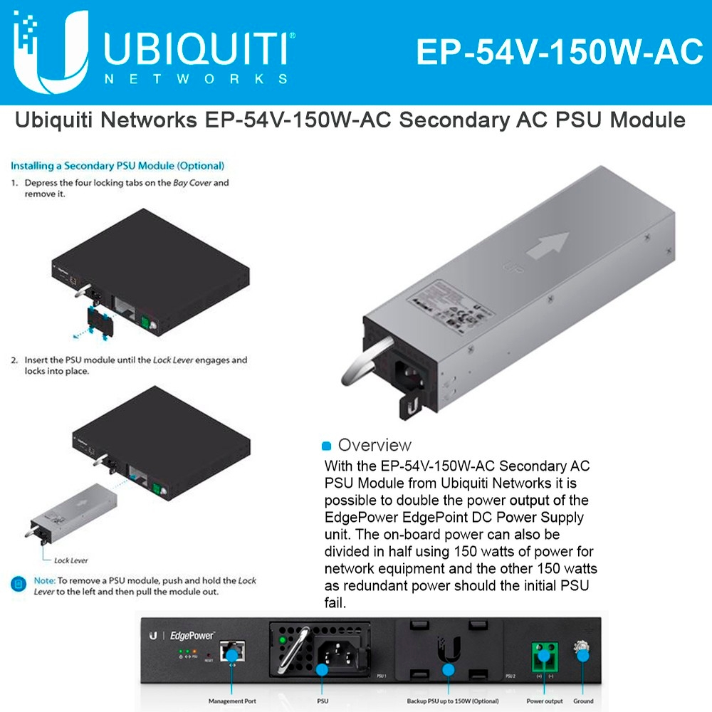 Ubiquiti EdgePower 54V, 150W AC to DC PSU Module