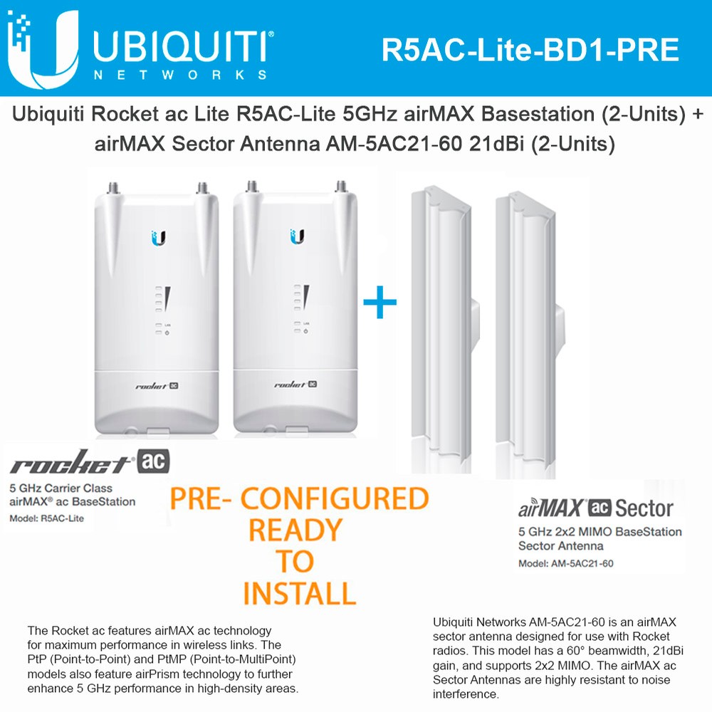 Ubiquiti Rocket AC Lite R5AC-Lite US 5GHz airMAX Basestation PRE ...