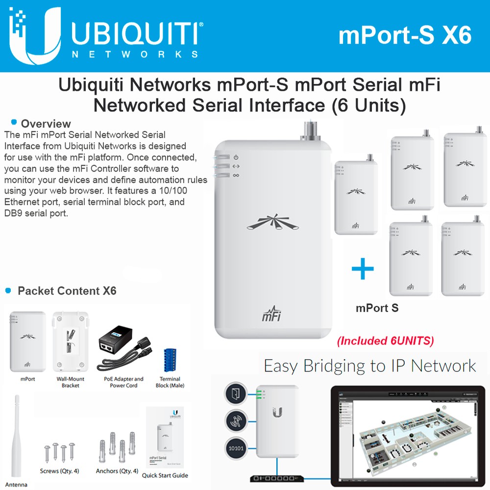 Ubiquiti mPort-S 6-PACK mPort Serial mFi Controller to monitor devices ...