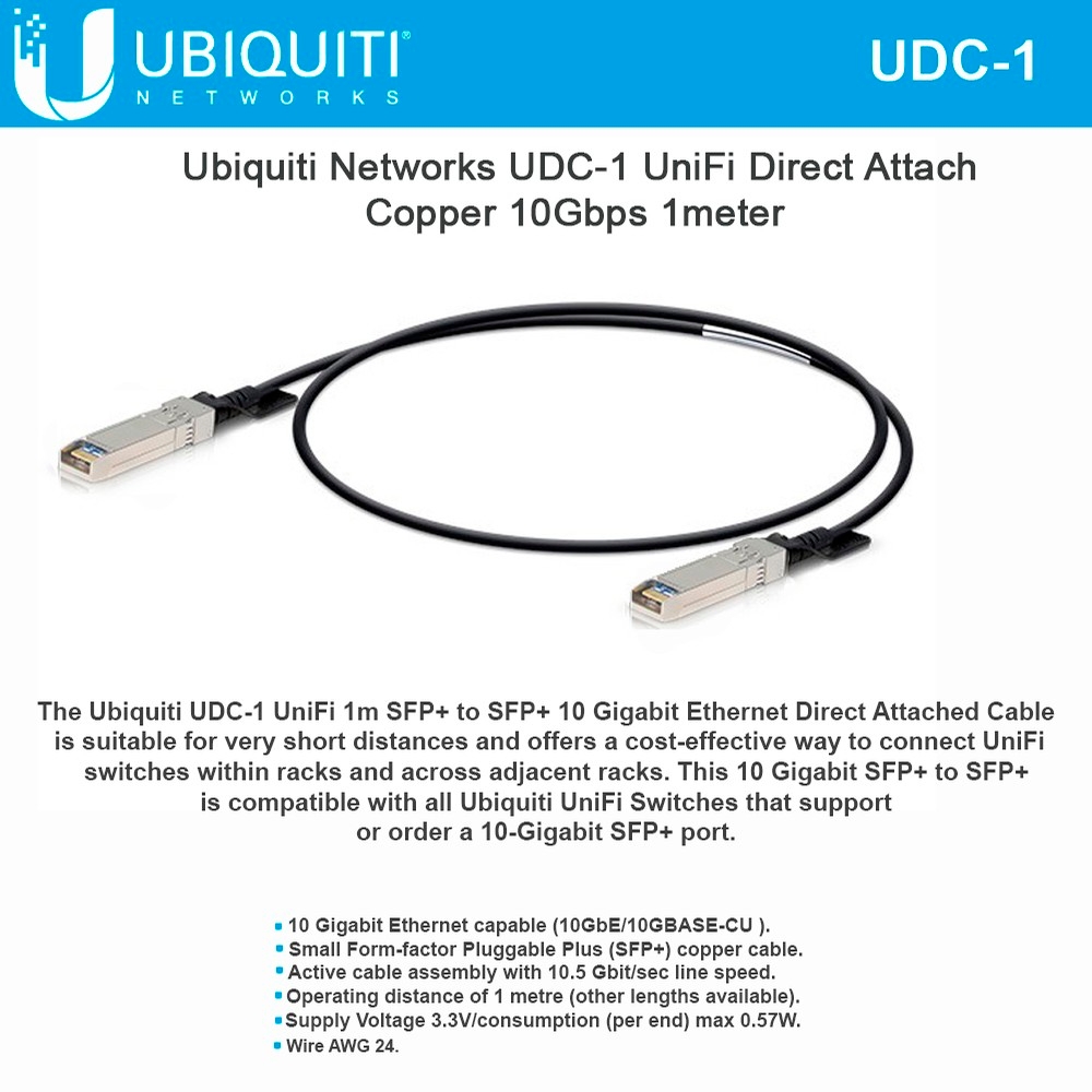 Ubiquiti UDC-1 UniFi Direct Attach Copper Cable 10Gbps 1 meter UFiber ...
