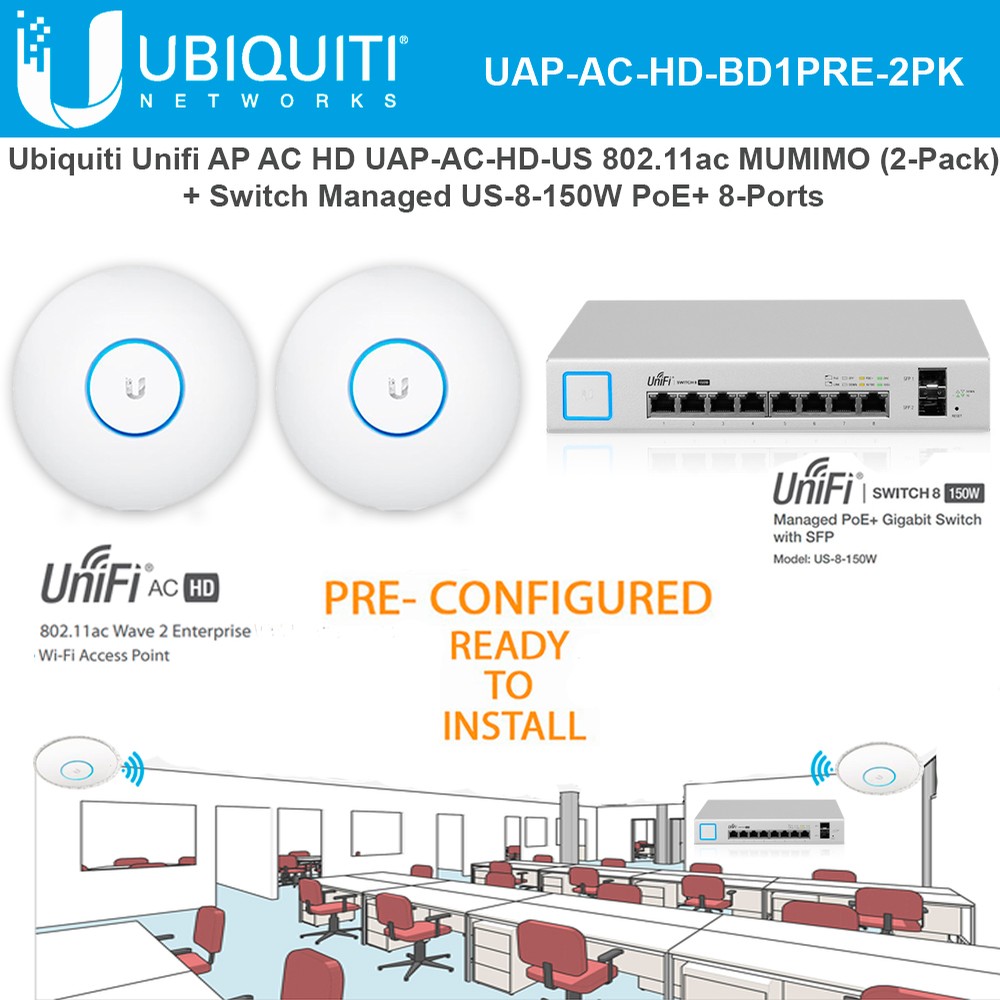 Ubiquiti Unifi AP ac HD UAP-AC-HD-US 4x4 MIMO Pre Configured 2-Pack w ...