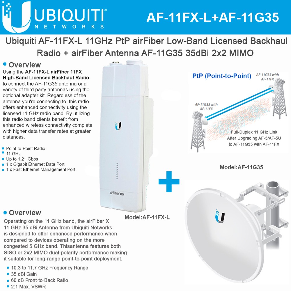 Ubiquiti airFiber AF-11FX-L 5GHz PtP Licensed Low-Band Backhaul with ...