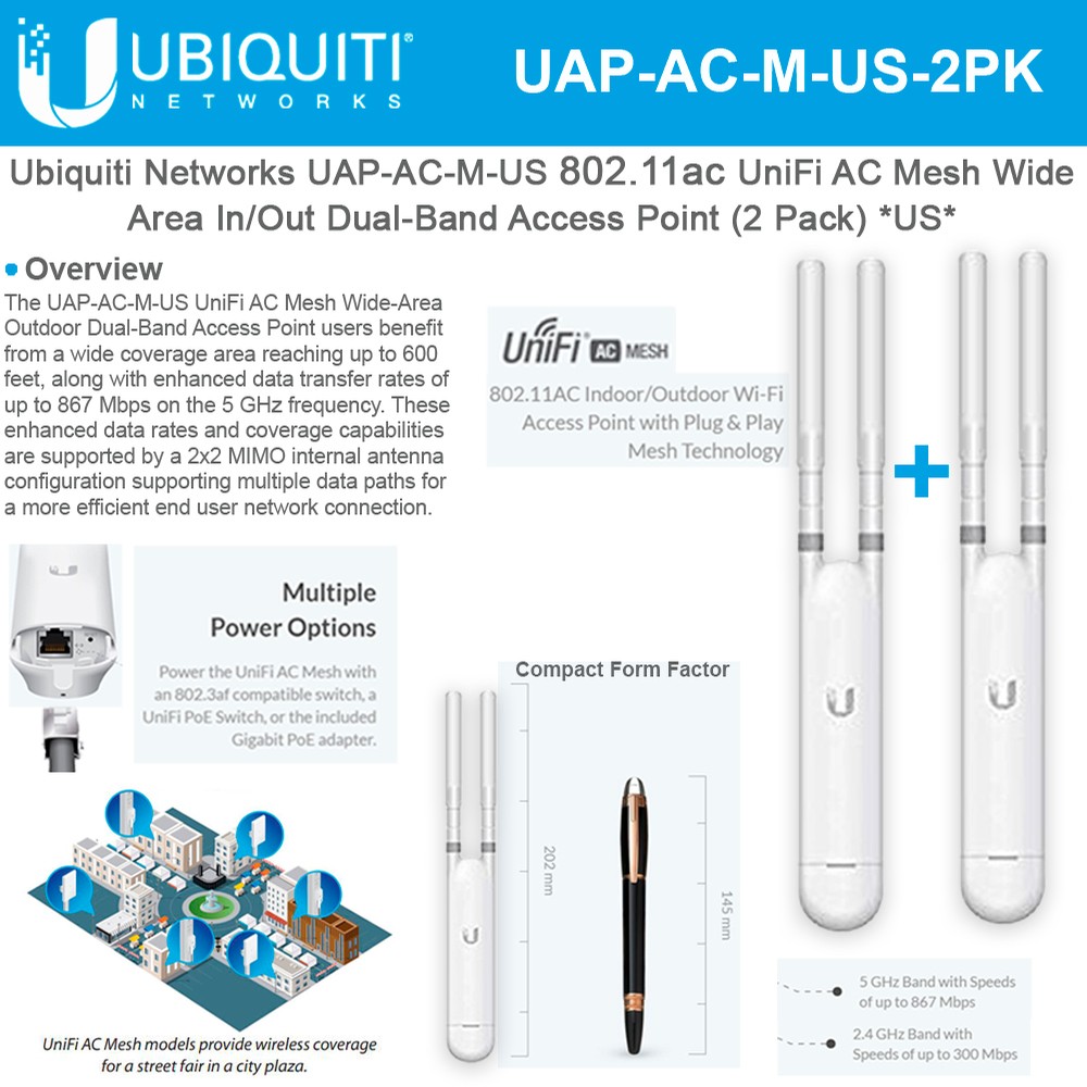 Ubiquiti UniFi AC Mesh 11ac 2 PACK UAP AC M Indoor outdoor Wi Fi UniFi ubiquiti-unifi-ac-mesh-11ac-2-pack-uap-ac-m-indoor-outdoor-wi-fi-unifi