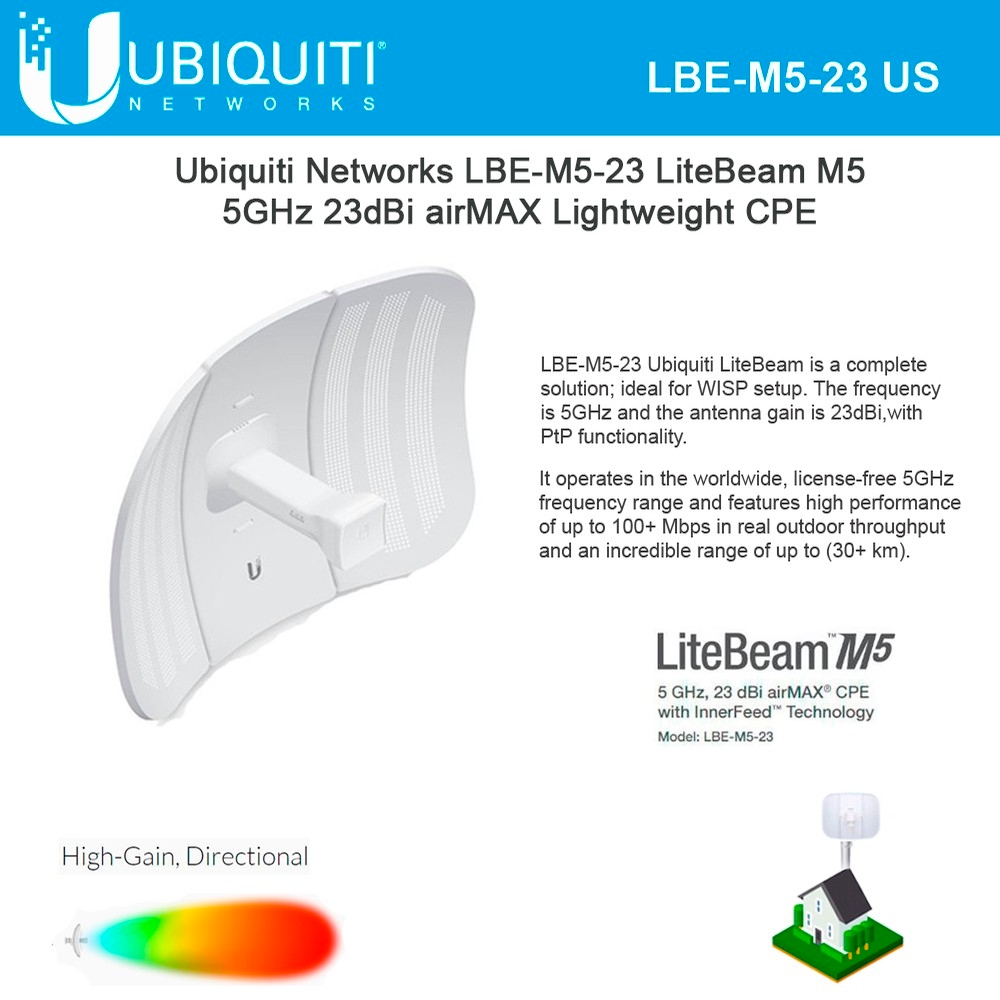 Ubiquiti Networks LBE-M5-23-US 5GHz LiteBeam M5 23dBi 1x1 US VERSION