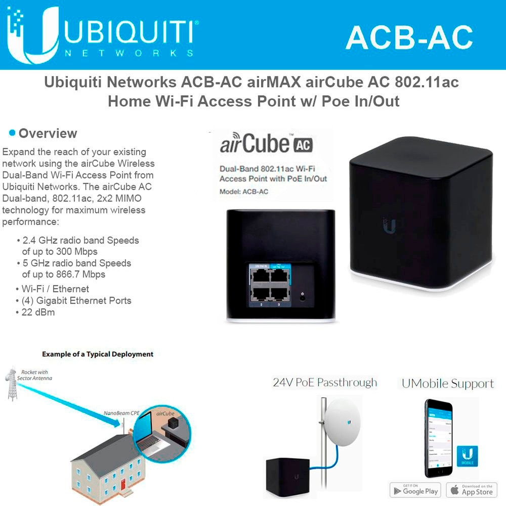 Ubiquiti airCube Home Wi-Fi Access Point ACB-AC airMAX 802.11ac Dual ...