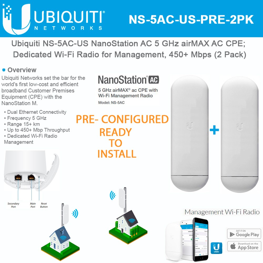 Ubiquiti NanoStation AC NS-5AC-US PRECONFIGURED 5 GHz AC CPE Dedicated ...