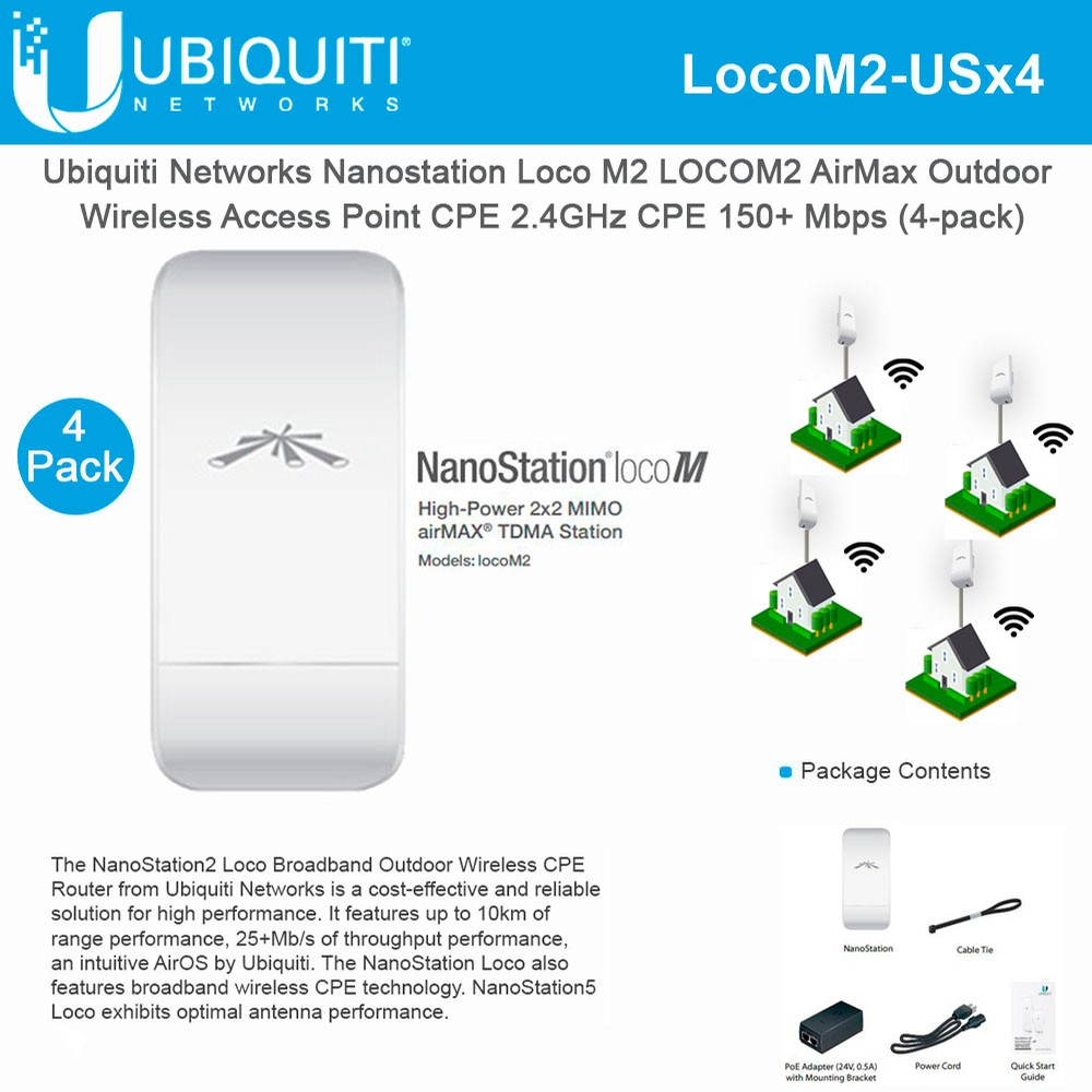 Ubiquiti LocoM2-US Nanostation LocoM2 AirMax Outdoor PoE CPE 2.4GHz 5 ...