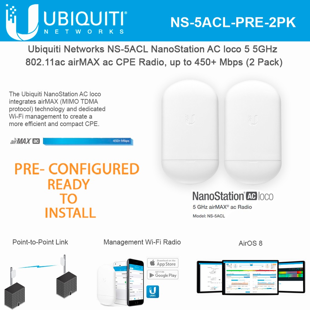 Ubiquiti NanoStation AC loco 5 NS-5ACL PRE CONFIGURED 5GHz 802.11ac ...