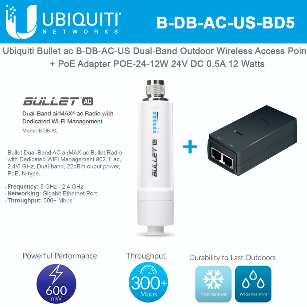 Ubiquiti Bullet ac B-DB-AC-US Dual-Band Radio Outdoor Wireless Device ...
