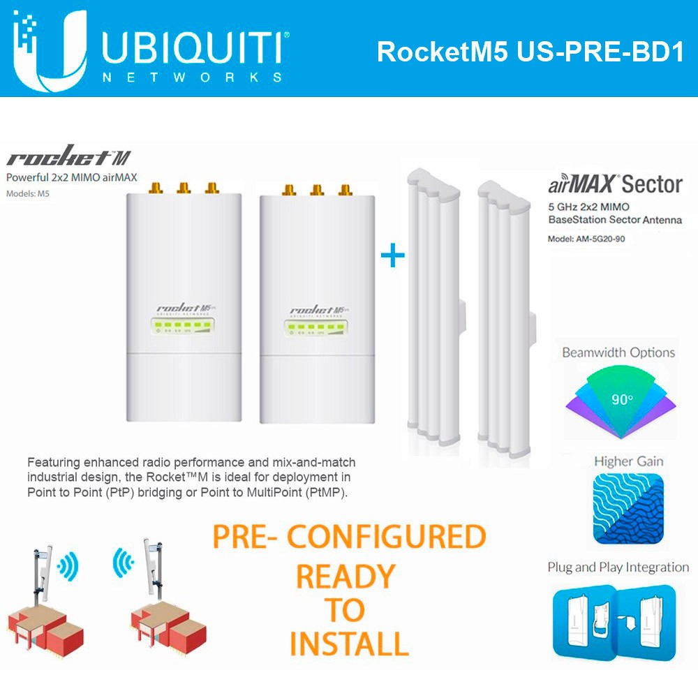 Ubiquiti Rocket M5 5GHz BaseStation PtMP PRECONFIGURED 2units with ...