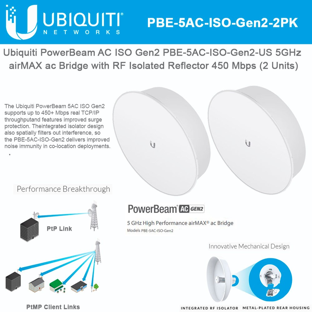 Ubiquiti PowerBeam AC ISO Gen2 PBE-5AC-ISO-Gen2-US 5GHz airMAX Bridge ...
