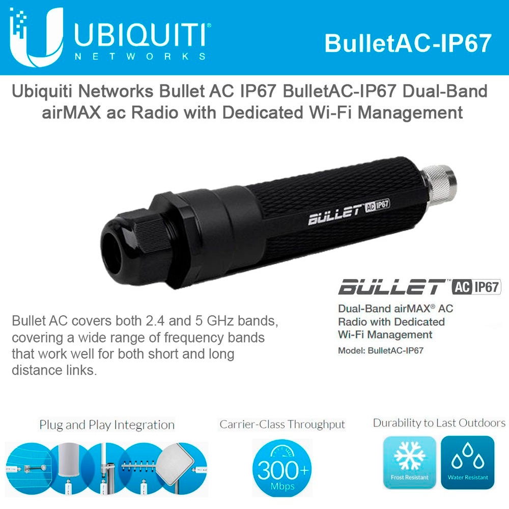 Ubiquiti Networks BulletAC-IP67 2.4/5GHz Bullet Dual-Band AC IP67 ...