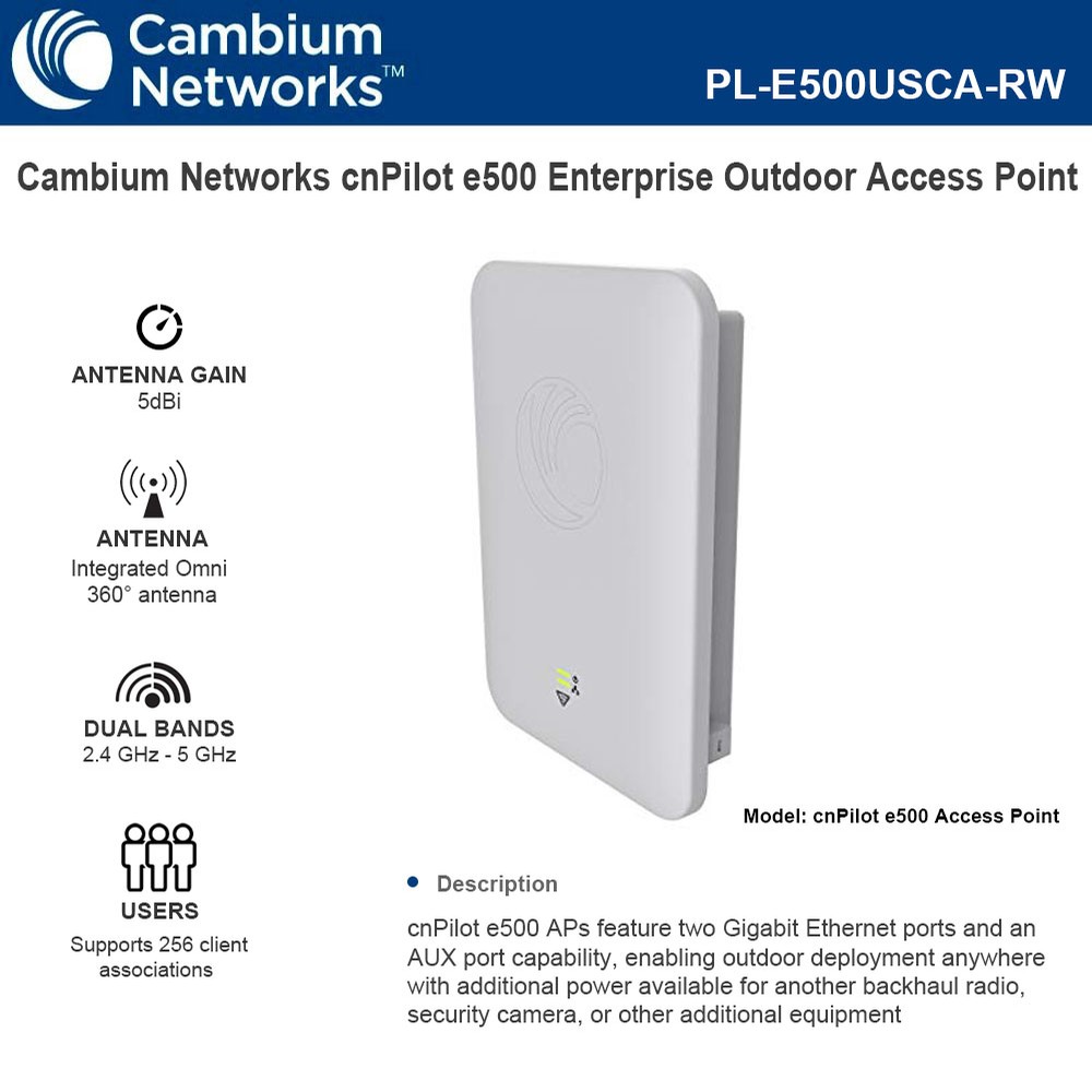 Cambium cnPilot e500 802.11ac Outdoor Access Point 2X2 MIMO Omni ...