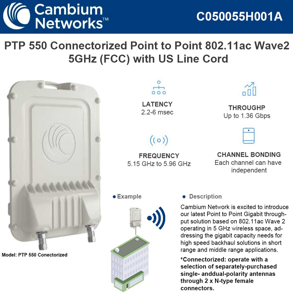 Cambium PTP 550 Connectorized 5GHz 802.11ac Point to Point Up to 122 ...