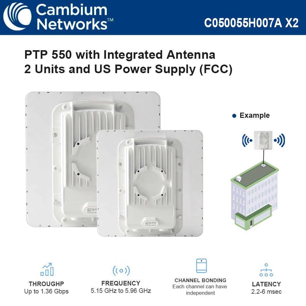 Cambium PTP 550 Integrated 5GHz 2 Units 23dBi Antenna 802.11ac Point to ...