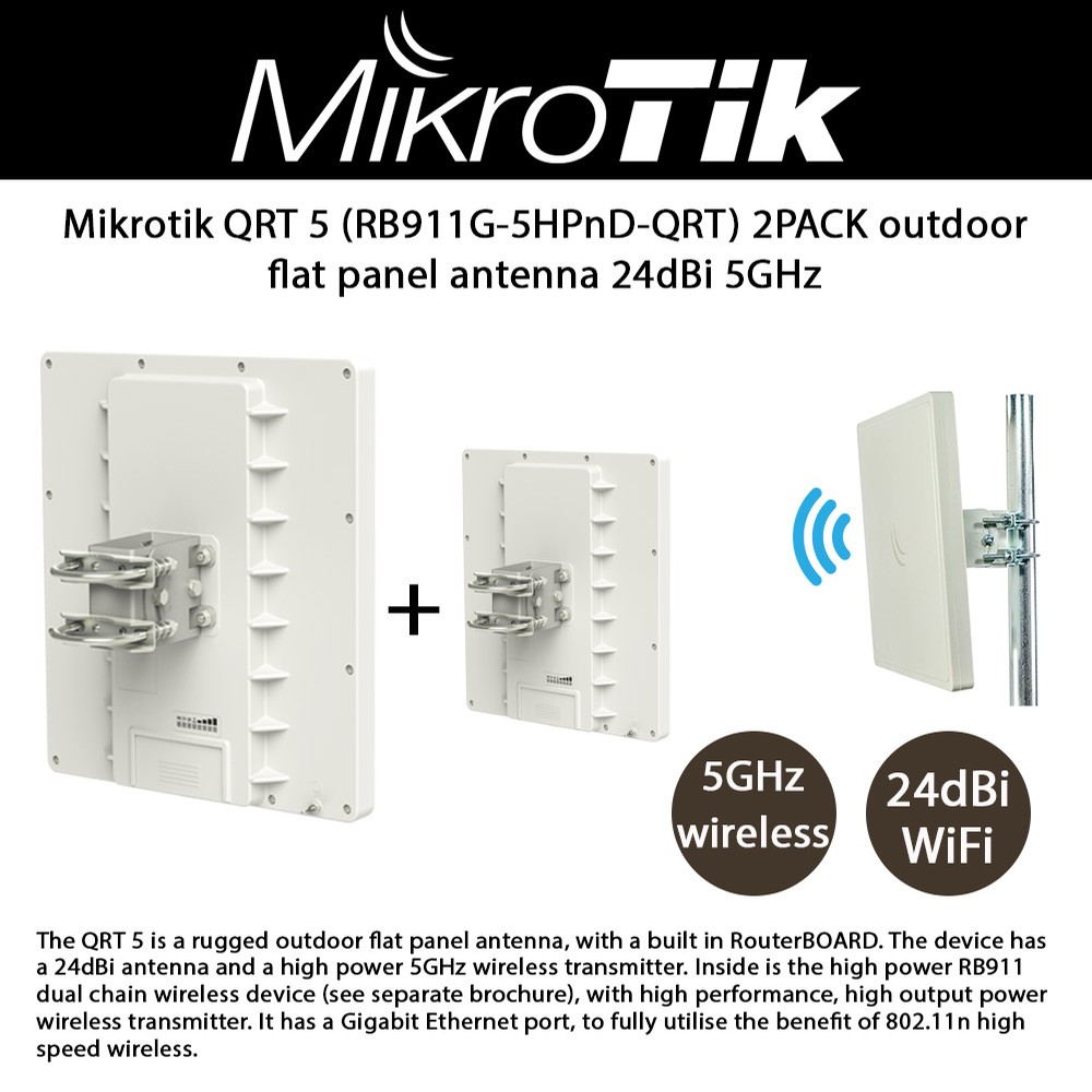 Mikrotik QRT 5 RB911G-5HPnD-QRT Outdoor Flat Panel Antenna 24dBi (2-PACK)