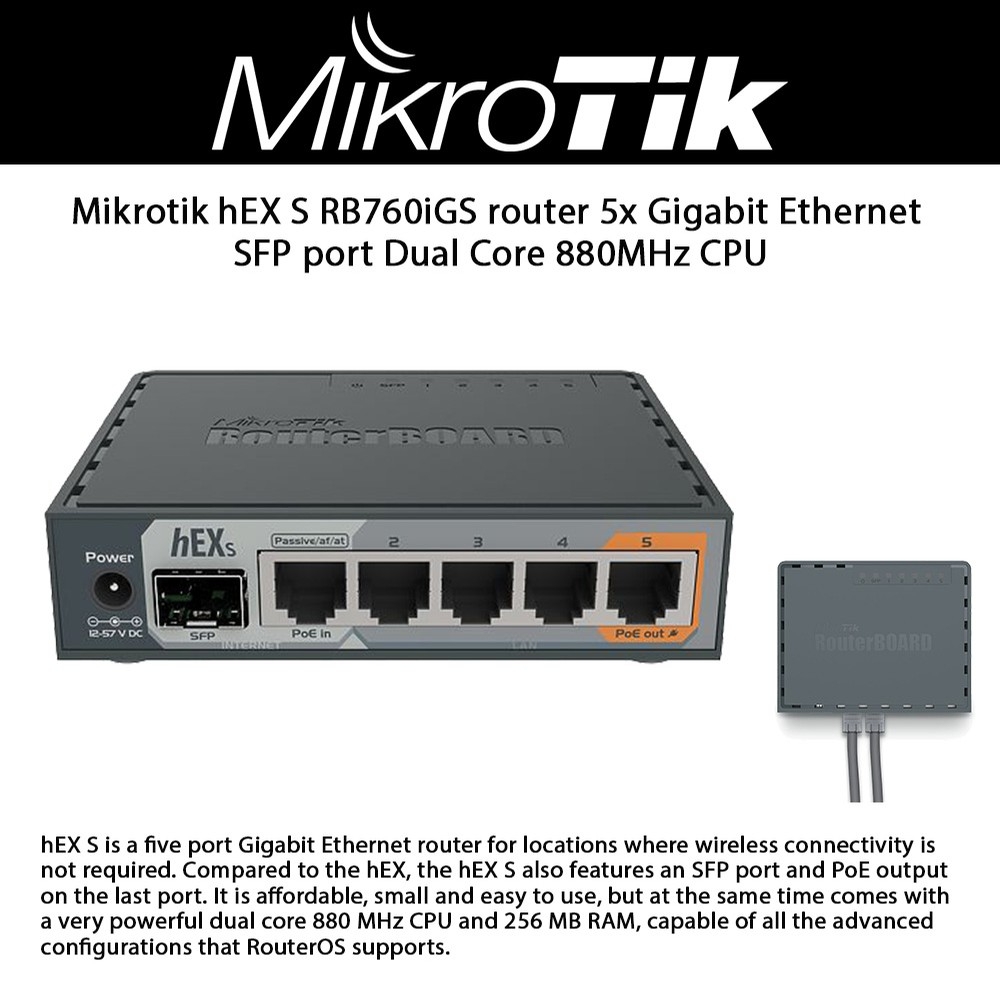MikroTik RB760iGS hEX 880MHz Dual Core 256MB 5xGb PoE L4