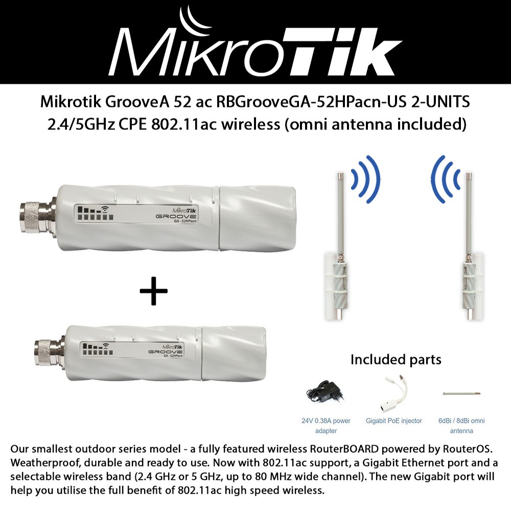 Mikrotik GrooveA 52 ac US 2-UNITS CPE 11ac 2.4/5GHz with Omni antenna