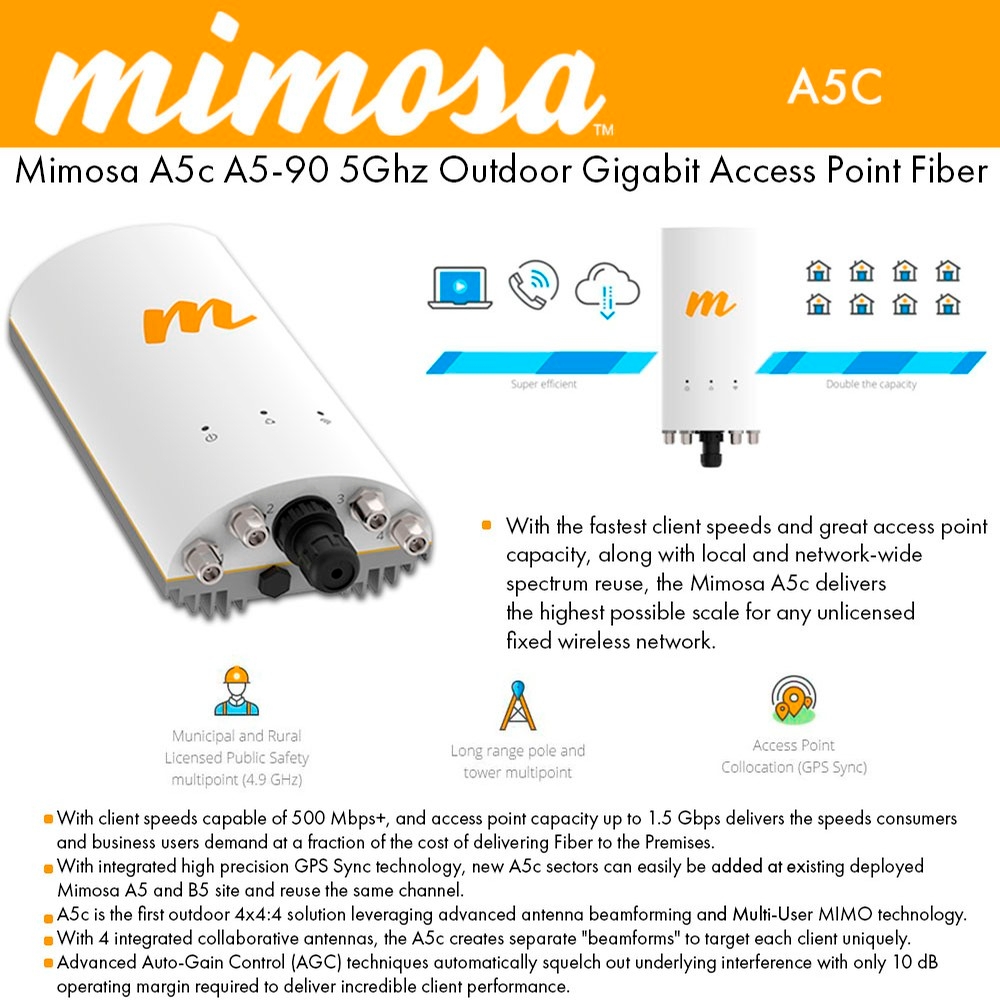 Mimosa A5c Connectorized Client 5Ghz Outdoor Gigabit Access Point Fiber ...