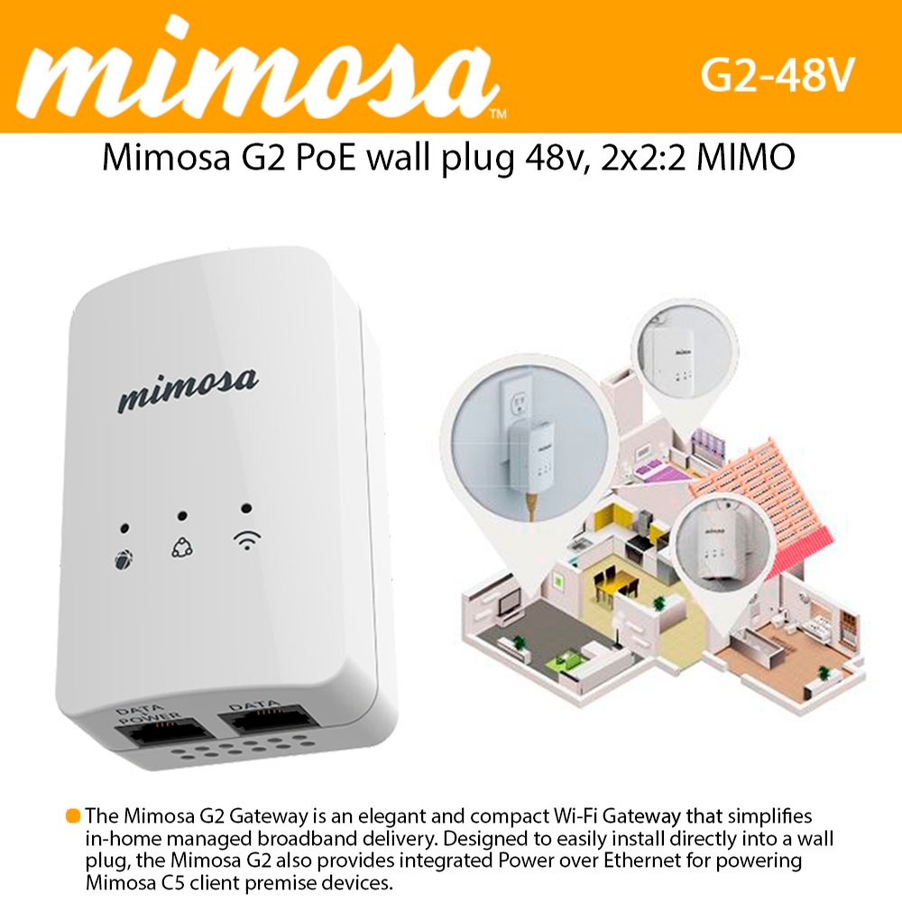 Mimosa G2 PoE 48v wall plug, 2x2:2 MIMO 802.11n 2x2:2 MIMO 16 dBm, 300 ...